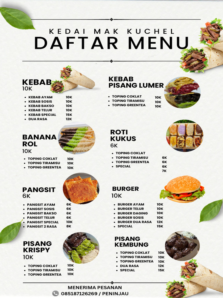 Menu Kebab dan Pangsit Toko Kuchal | PDF