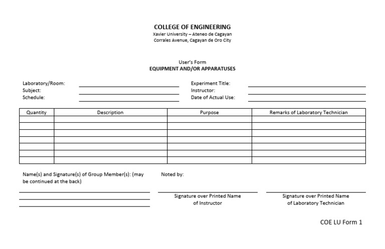 Laboratory Borrowers Form | PDF
