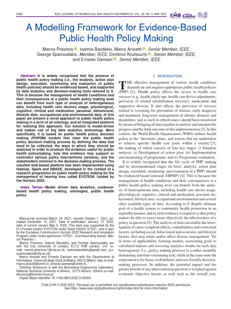 A Modelling Framework For Evidence-Based Public Health Policy Making | PDF