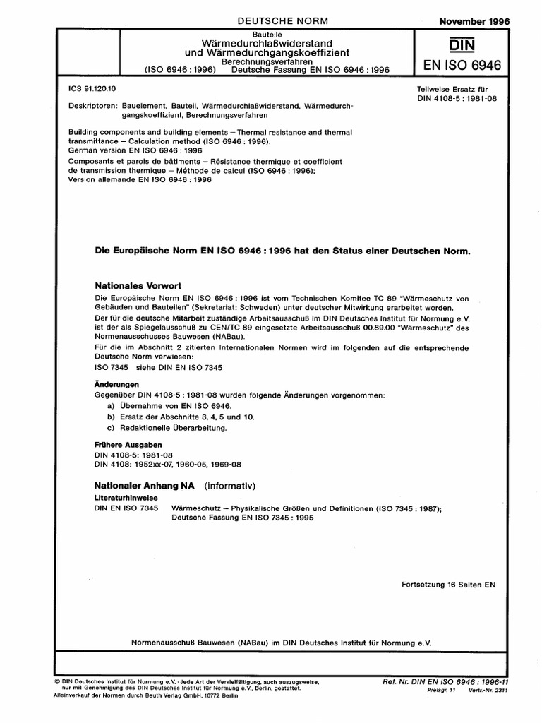 Deutsche Norm - Din en Iso 6946 | PDF