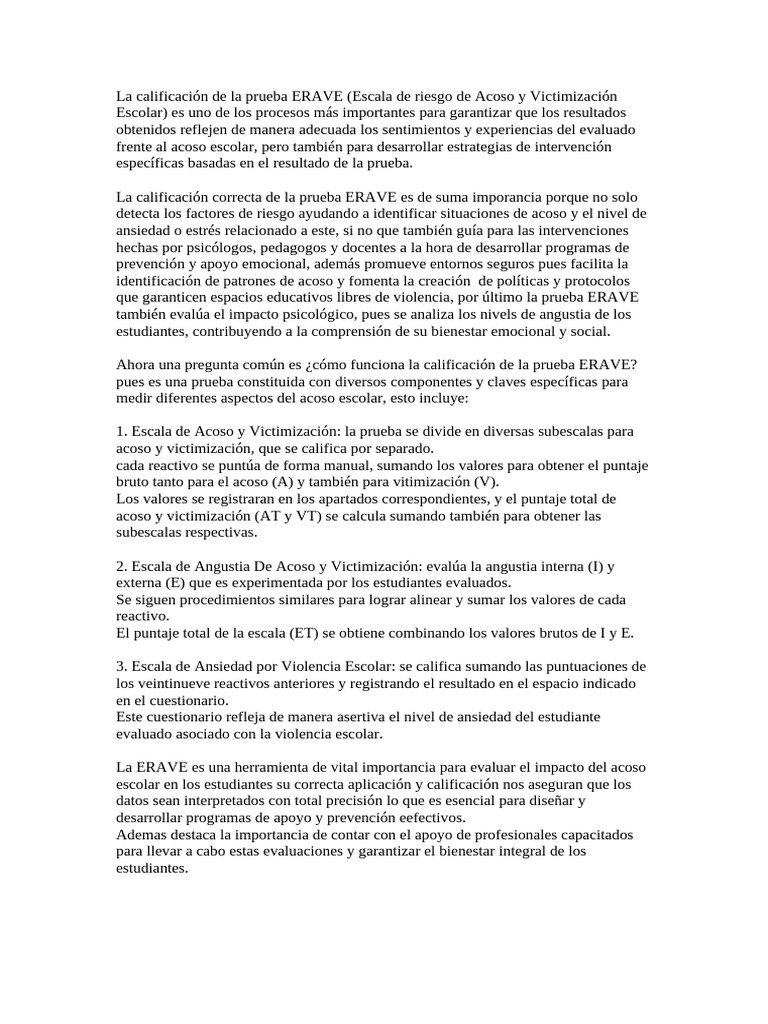 Calificación de la Prueba ERAVE | PDF | Ansiedad | Victimologia