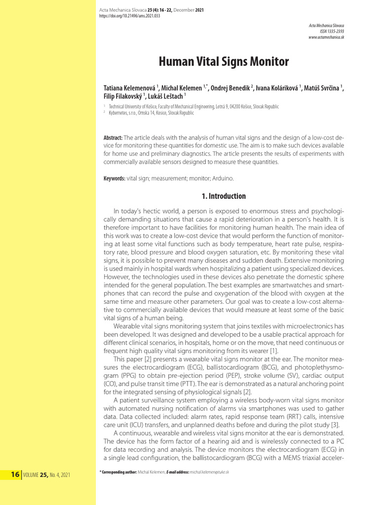 Low-Cost Human Vital Signs Monitor | PDF