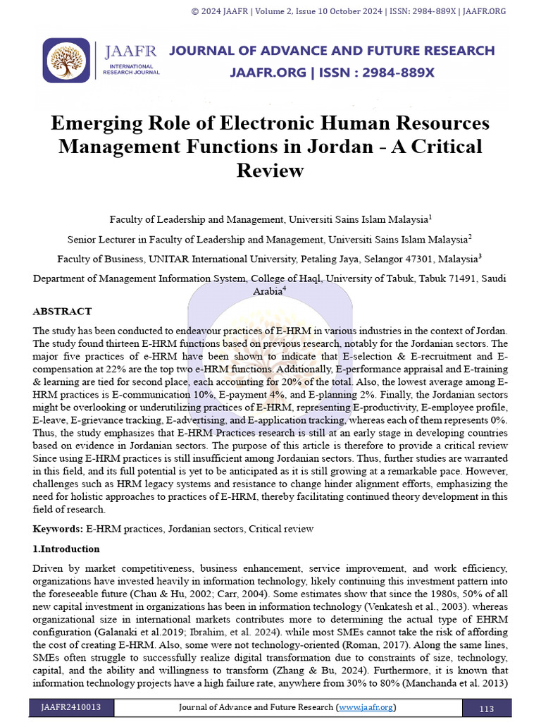 Emerging Role of Electronic Human Resources Management Functions in ...