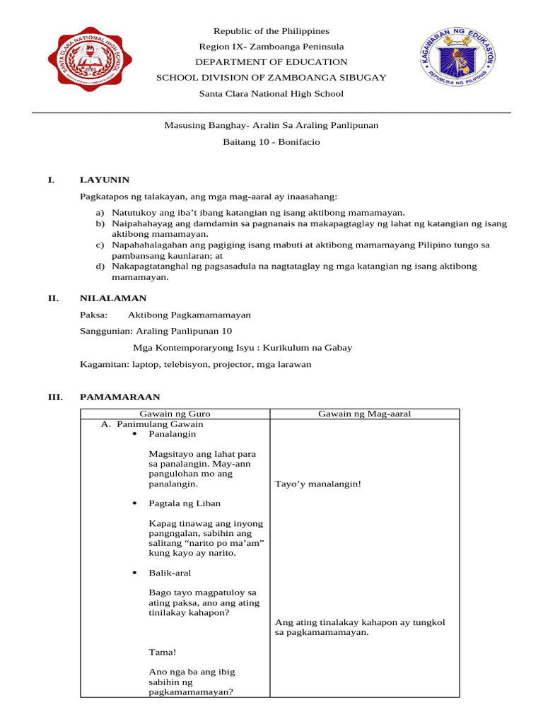 ArPan Lesson Plan Grade 10 | PDF