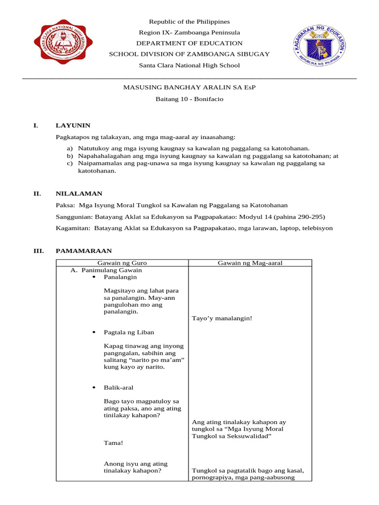 EsP Lesson Plan Grade 10 | PDF