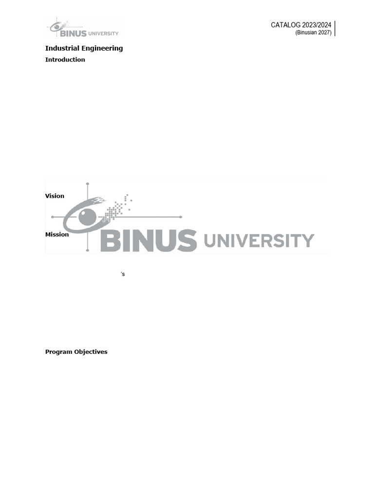 Industrial Engineering 2023 BiNUS | PDF | Industrial Engineering | Engineering