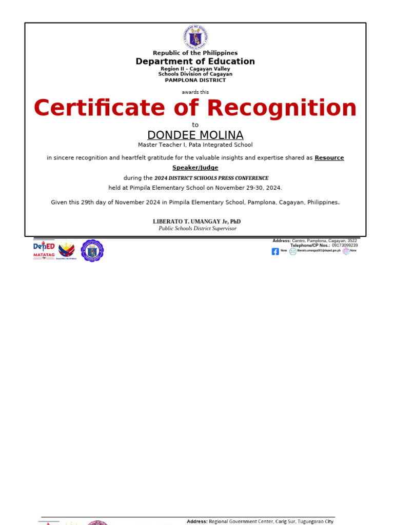 CERTIFICATE SPEAKER Press Con | PDF