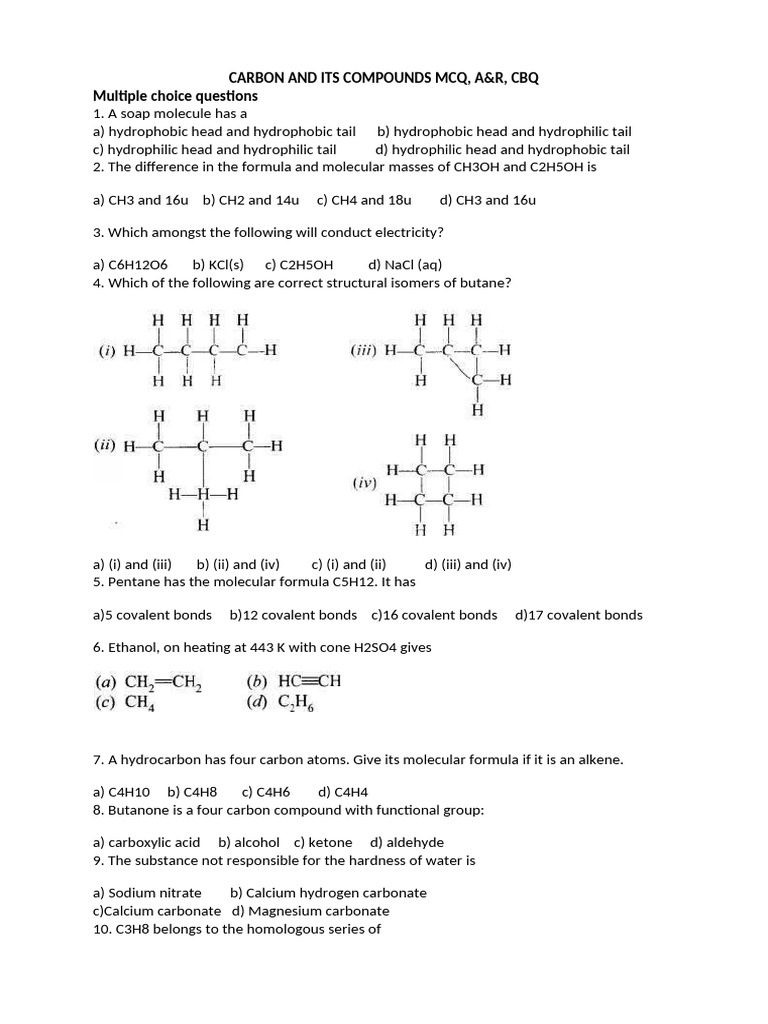 Carbon and Its Compounds MCQ A&r CBQ | PDF | Carbon | Alkene