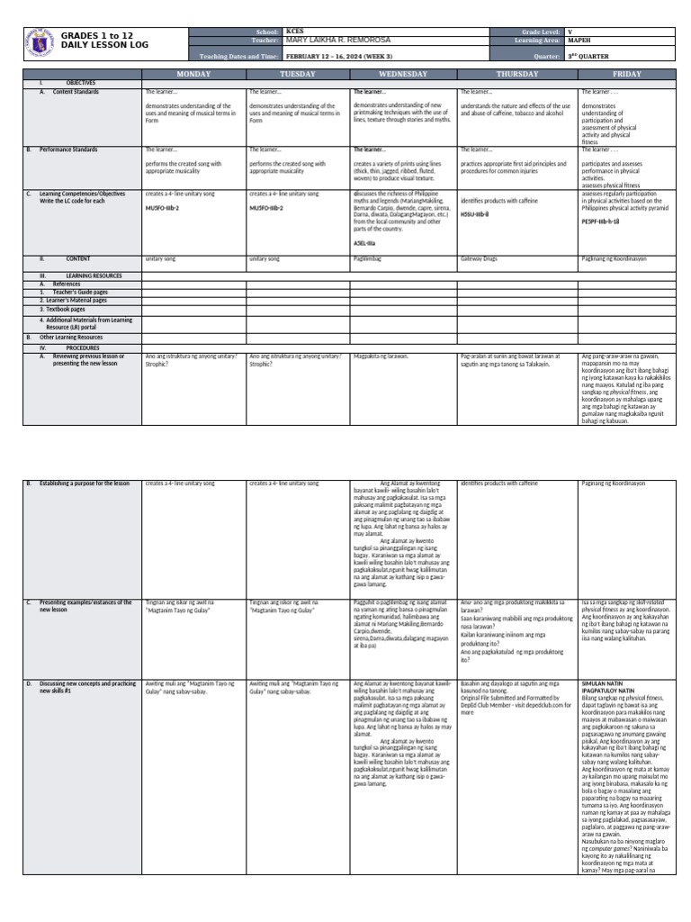 DLL_MAPEH 5_Q3_W3 | PDF