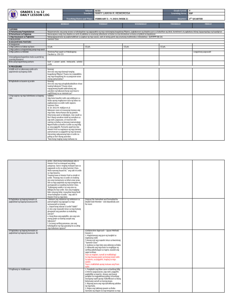 DLL_ESP 5_Q3_W2 | PDF