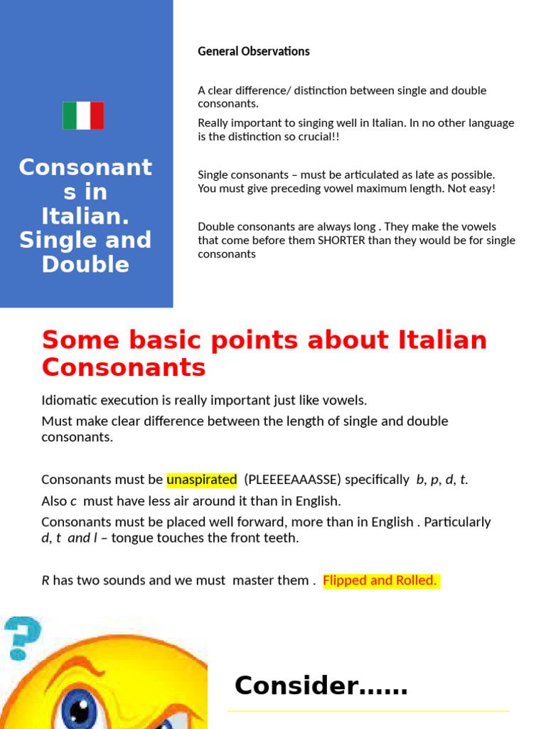 Consonants in Italian - Single and Double | PDF | Consonant | Vowel