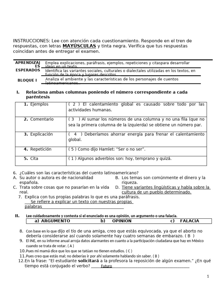 Examen Final Segundo Clave | PDF | Cuentos