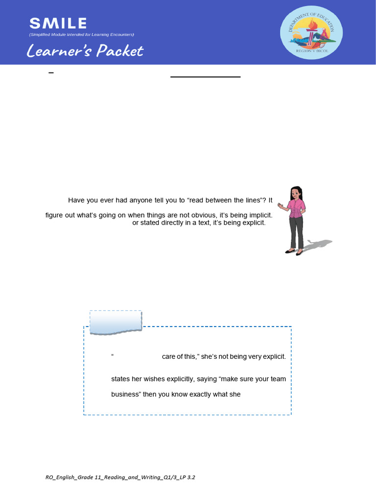 SMILE Reading and Writing Q1 LP3.2 | PDF
