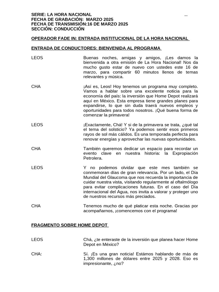 Guión Programa 16 de Marzo 2025 Okok | PDF | México | Glaucoma