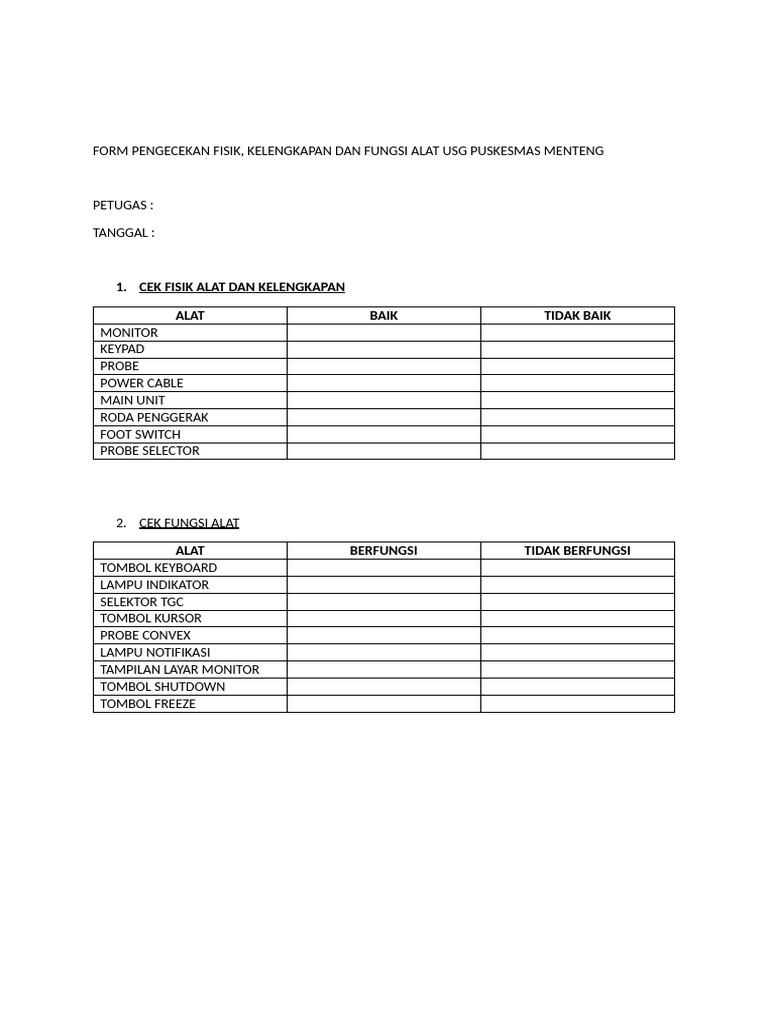Form Pengecekan Fisik Usg | PDF