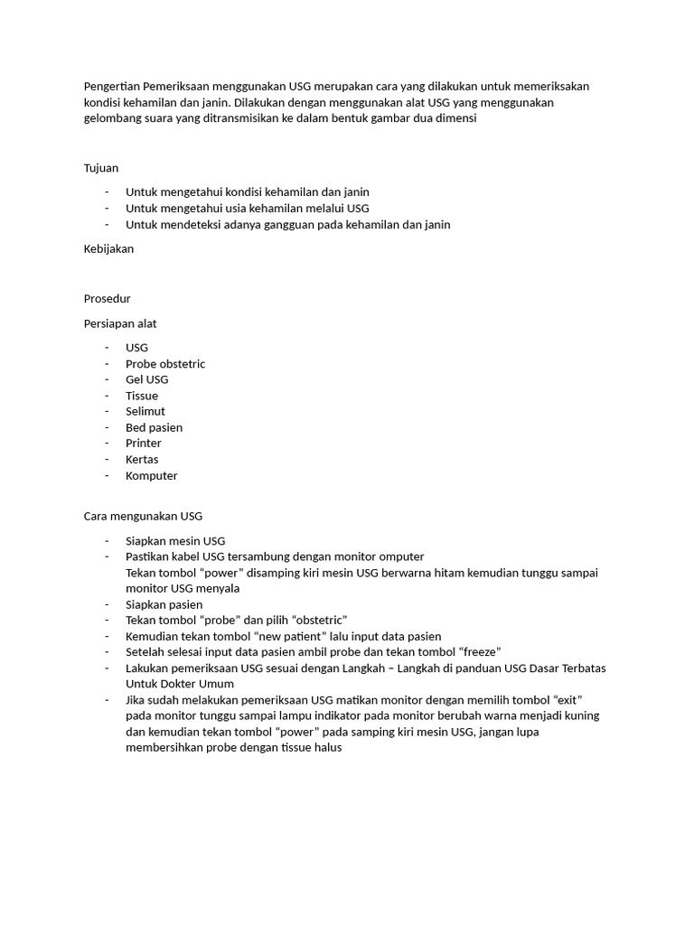 SOP Penggunaan Usg | PDF