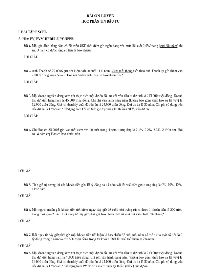 Bai Tap Excel - Project | PDF