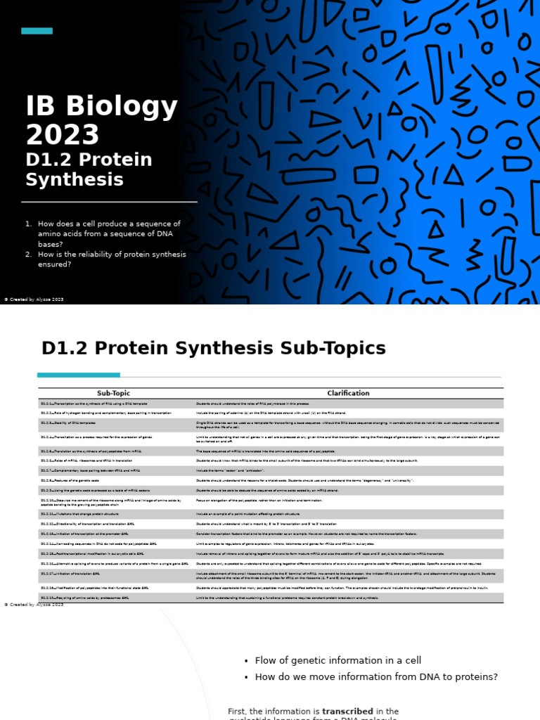 D1.2 Protein Synthesis Power Point-1 | PDF | Translation (Biology) | Rna