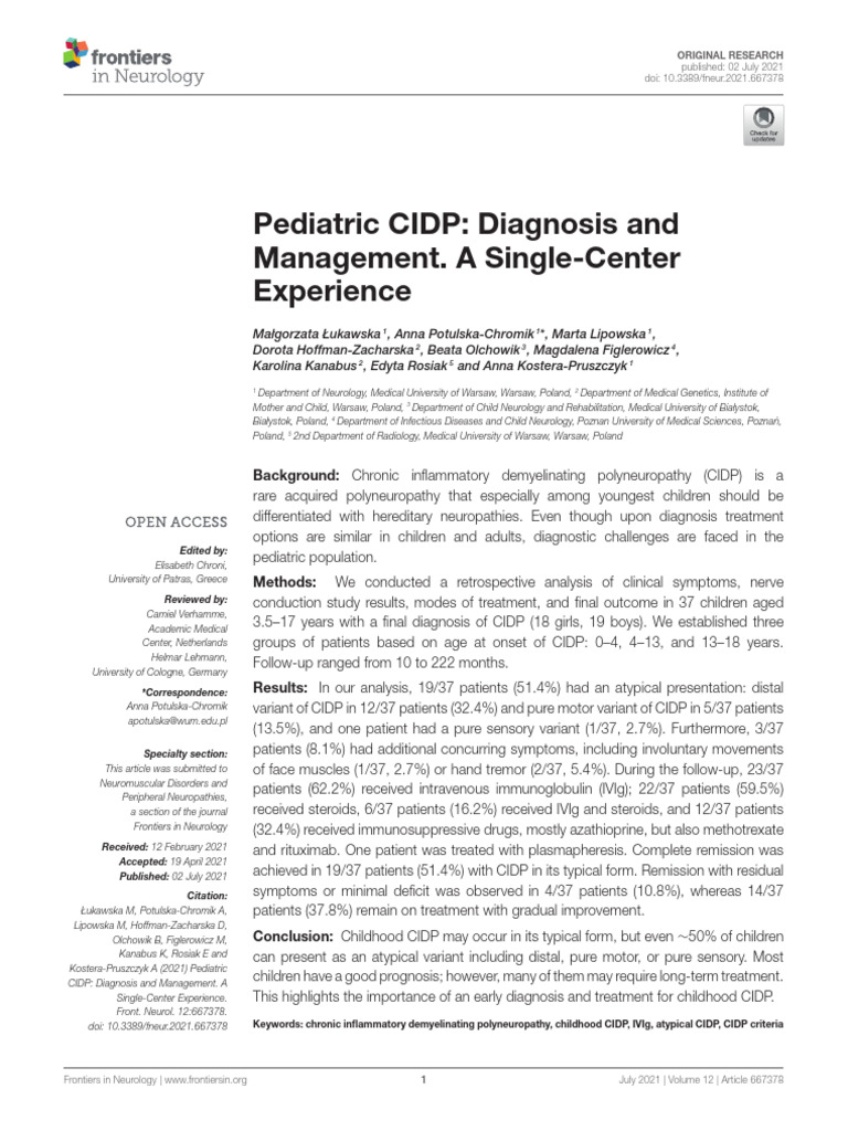 Pediatric CIDP Diagnosis and Management A Single-C | PDF | Medical ...