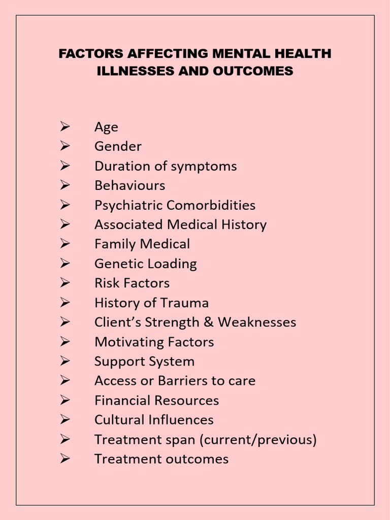 Factors Affecting Mental Health Illnesses and Outcomes | PDF