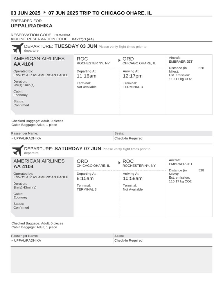 American Airlines Itinerary Confirmation | PDF | Airlines | Transport