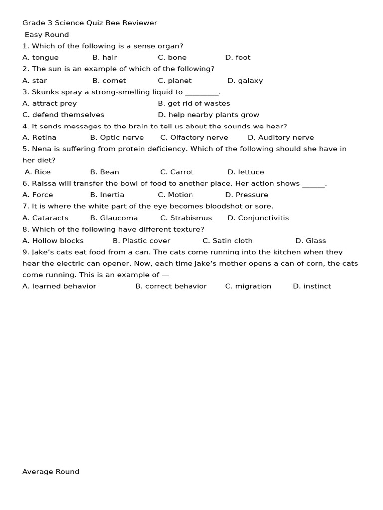 Grade 3 Science Quiz Bee Reviewer | PDF
