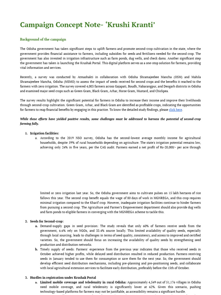 Odisha's Krushi Kranti Campaign Overview | PDF | Agriculture | Social Media