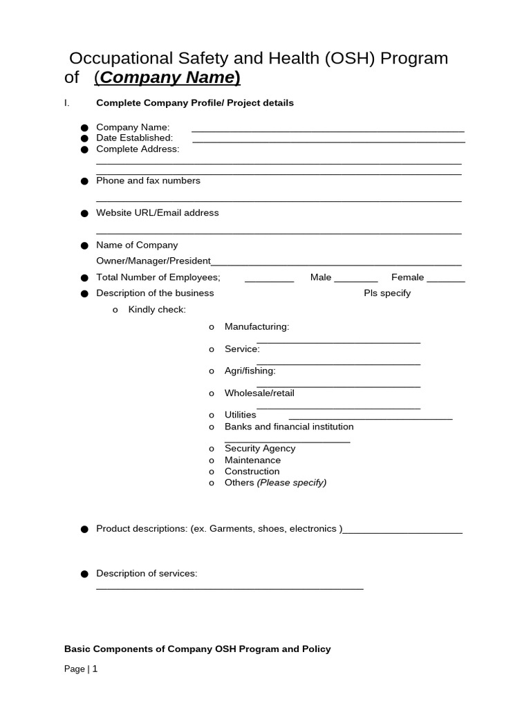 DOLE OSHC Template - OSH Program | PDF | Personal Protective Equipment ...