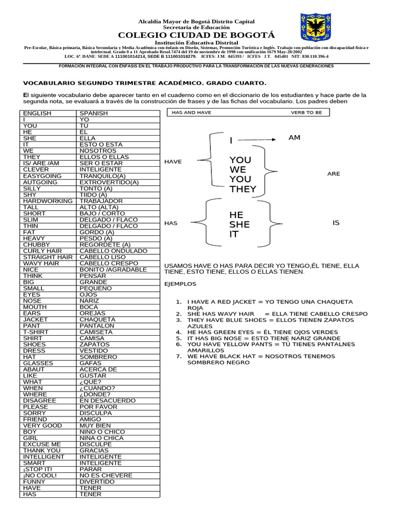 vocabulario segundo trimestre académico, grado Quinto. 2023 | PDF