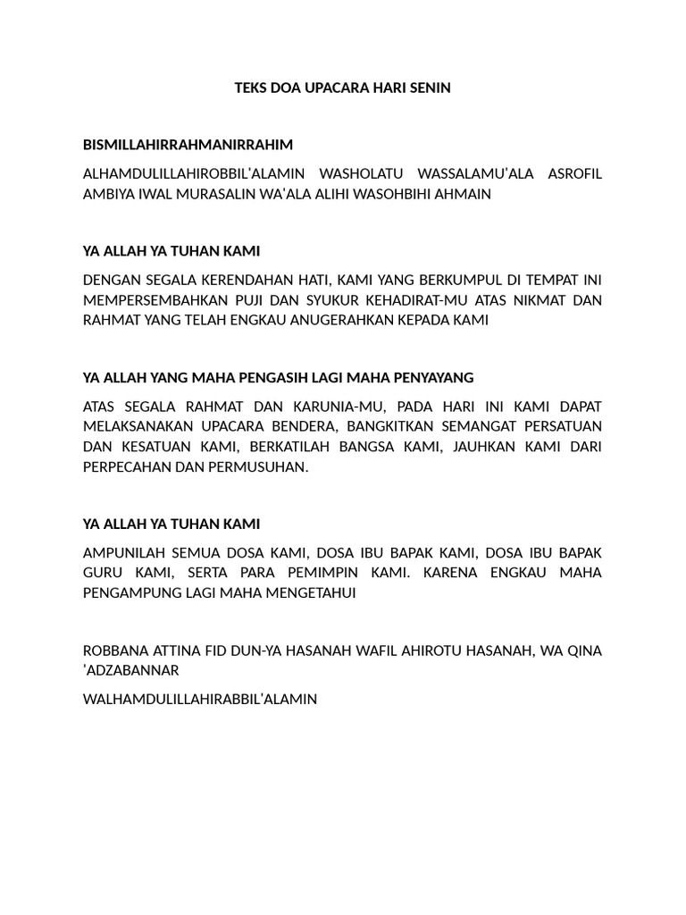 Teks Doa Upacara Hari Senin | PDF