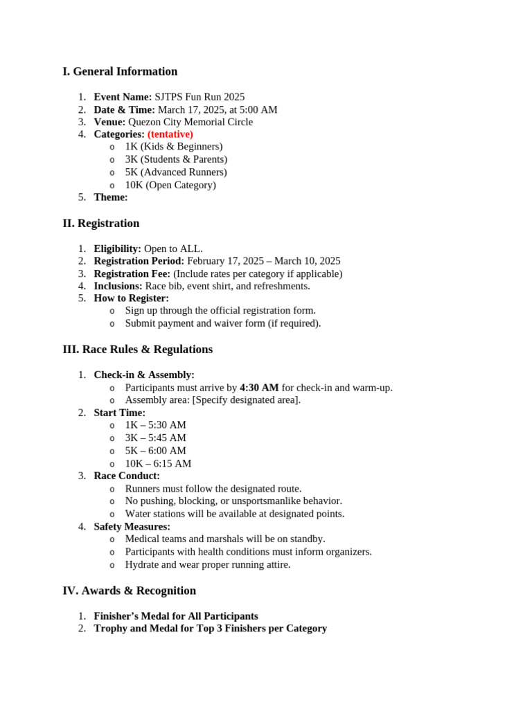 SJTPS Fun Run 2025 Guidelines | PDF