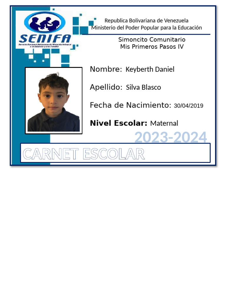 Carnet Estudiantil Modelo | PDF