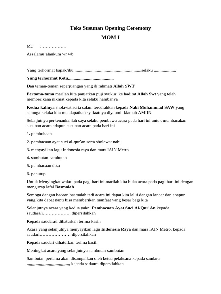 Teks Susunan Opening Ceremony | PDF