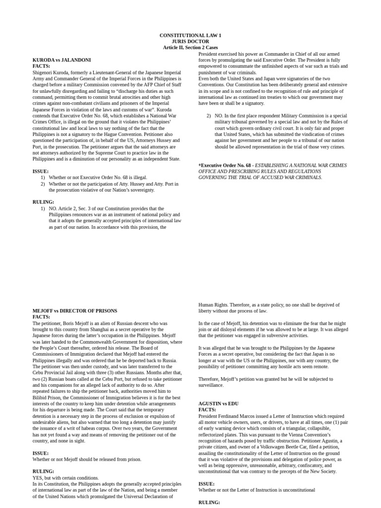 Article II, Section 2 Case Summaries | PDF | Treaty | International Law