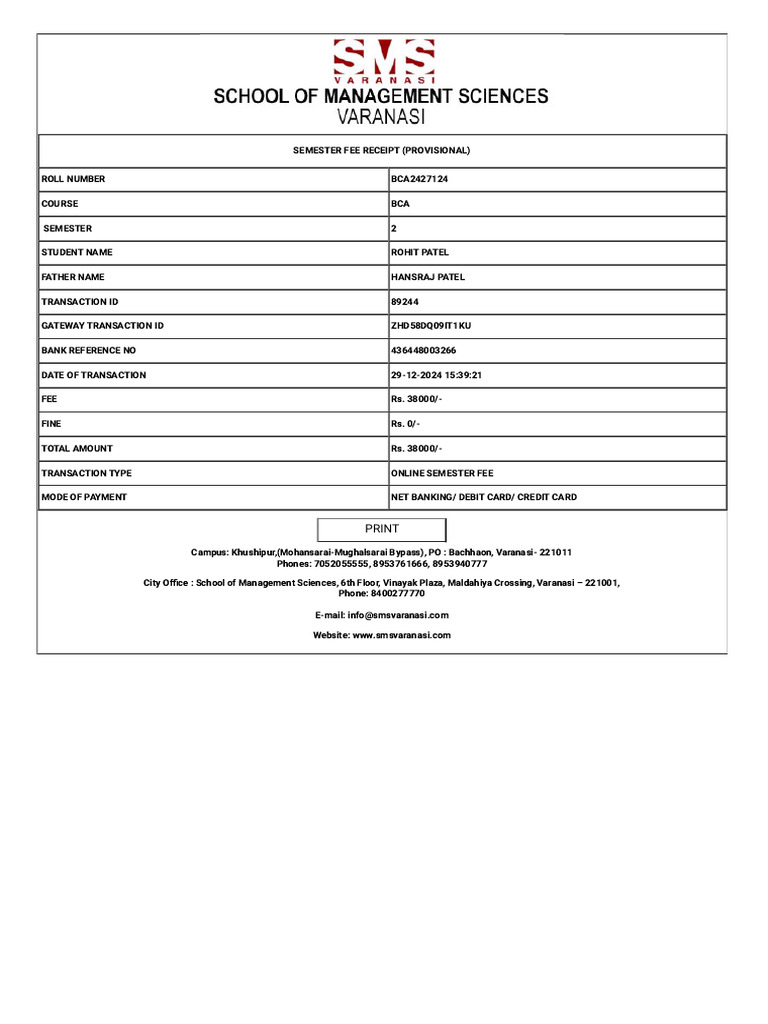 2ns Sem Fee Receipt | PDF