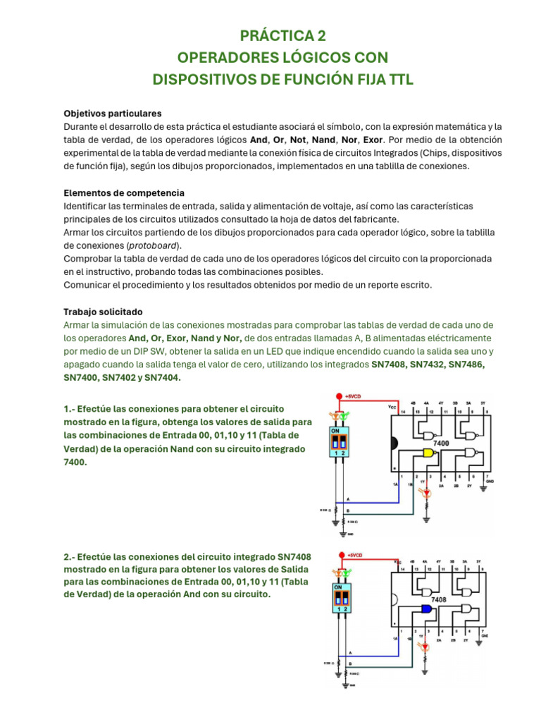 Practica 2 - Operadores Lógicos Con Dispositivos de Función Fija TTL | PDF | Puerta lógica ...