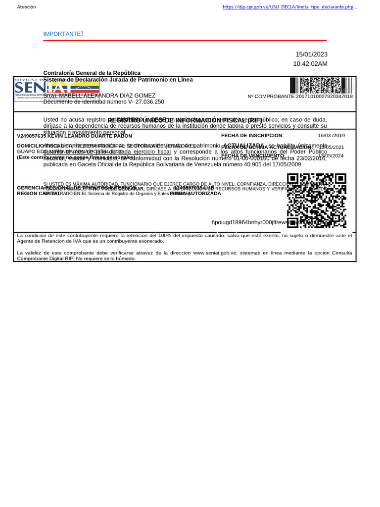 formato isls, declaracion jurada, print y rif | PDF | Venezuela