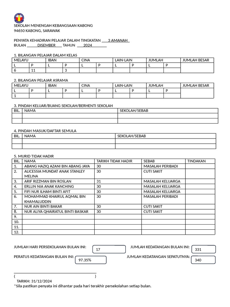 Monthly Return Disember | PDF