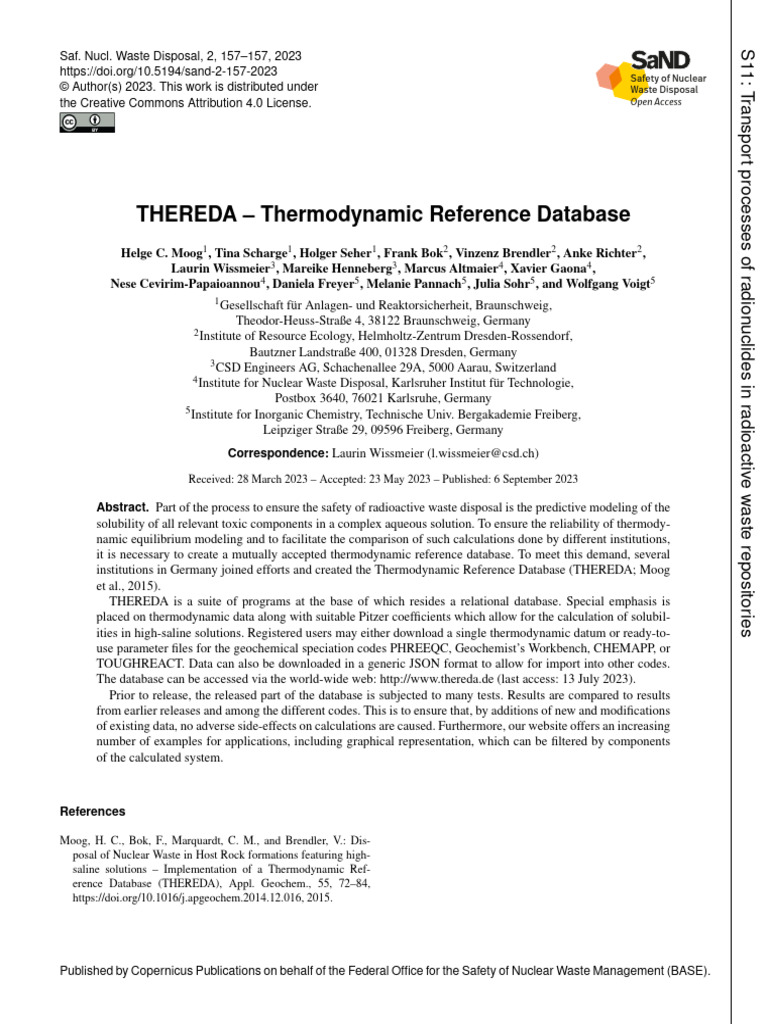 THEREDA - Thermodynamic Reference Database | PDF