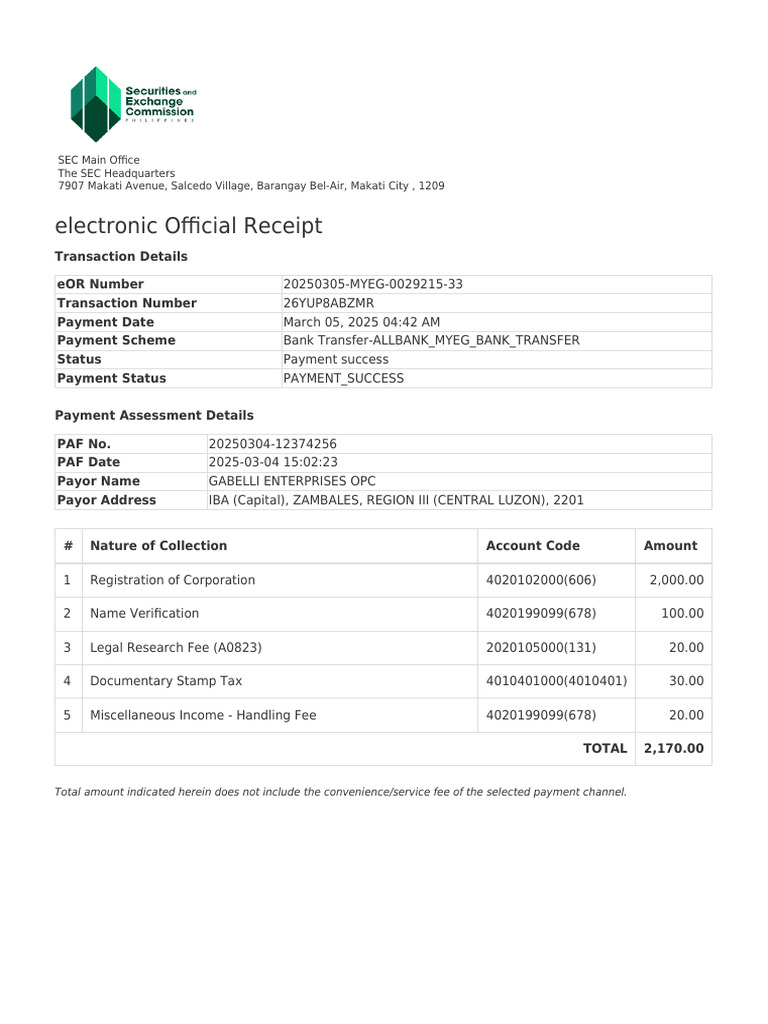 SEC Payment Receipt for Gabelli | PDF