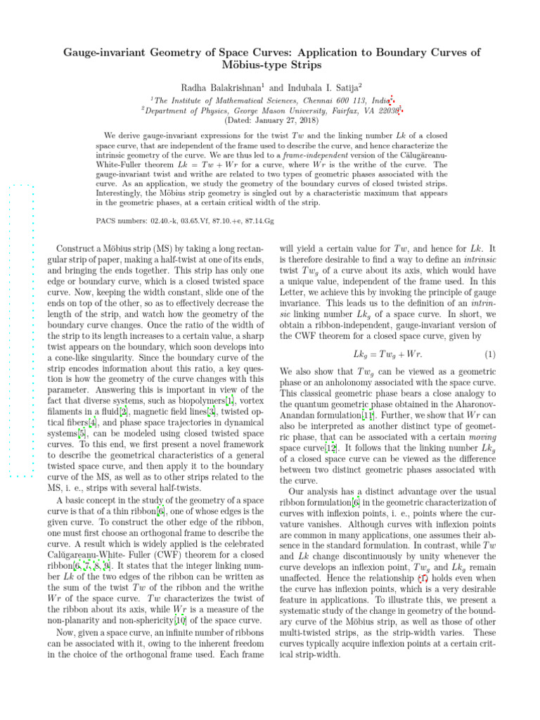 Boundary Curves of Mobius Strips Imsc | PDF | Gauge Theory | Geometry