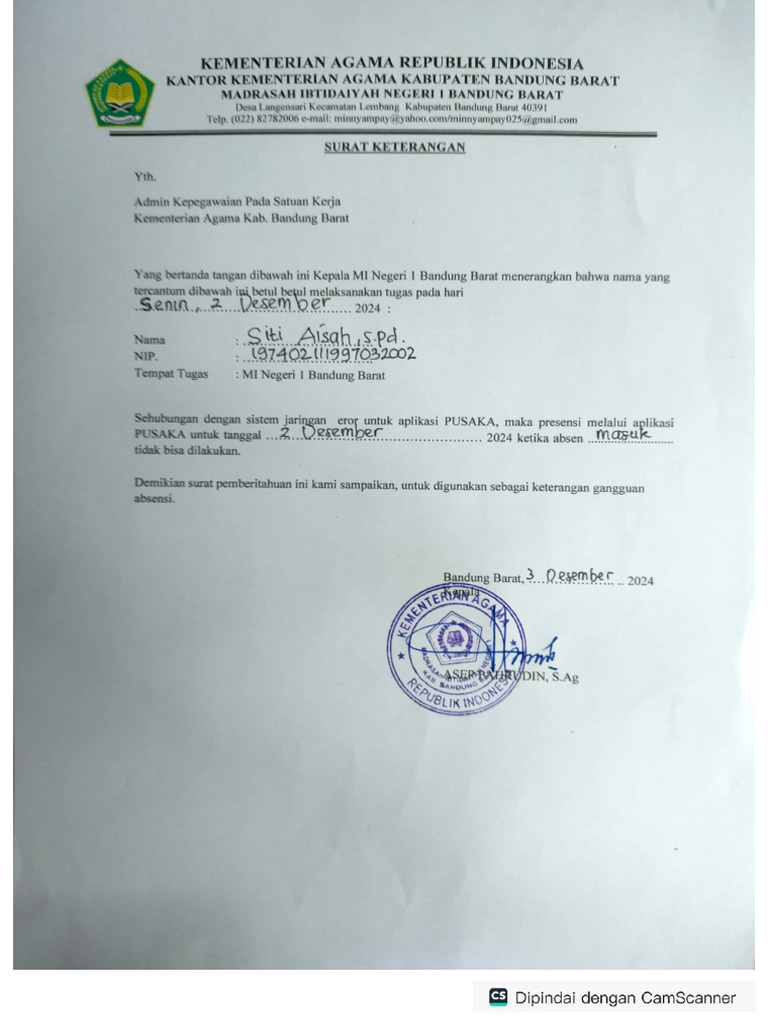 Suket Absen Masuk 2 Des 2024 | PDF