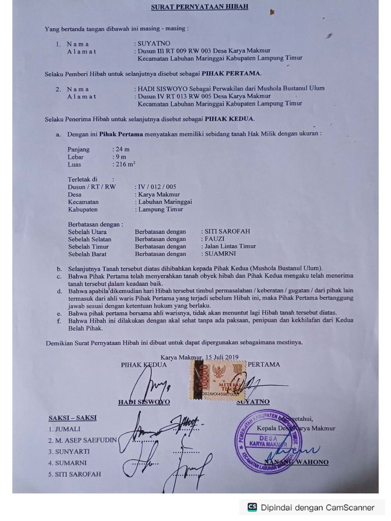 Surat Pernyataan Hibah | PDF