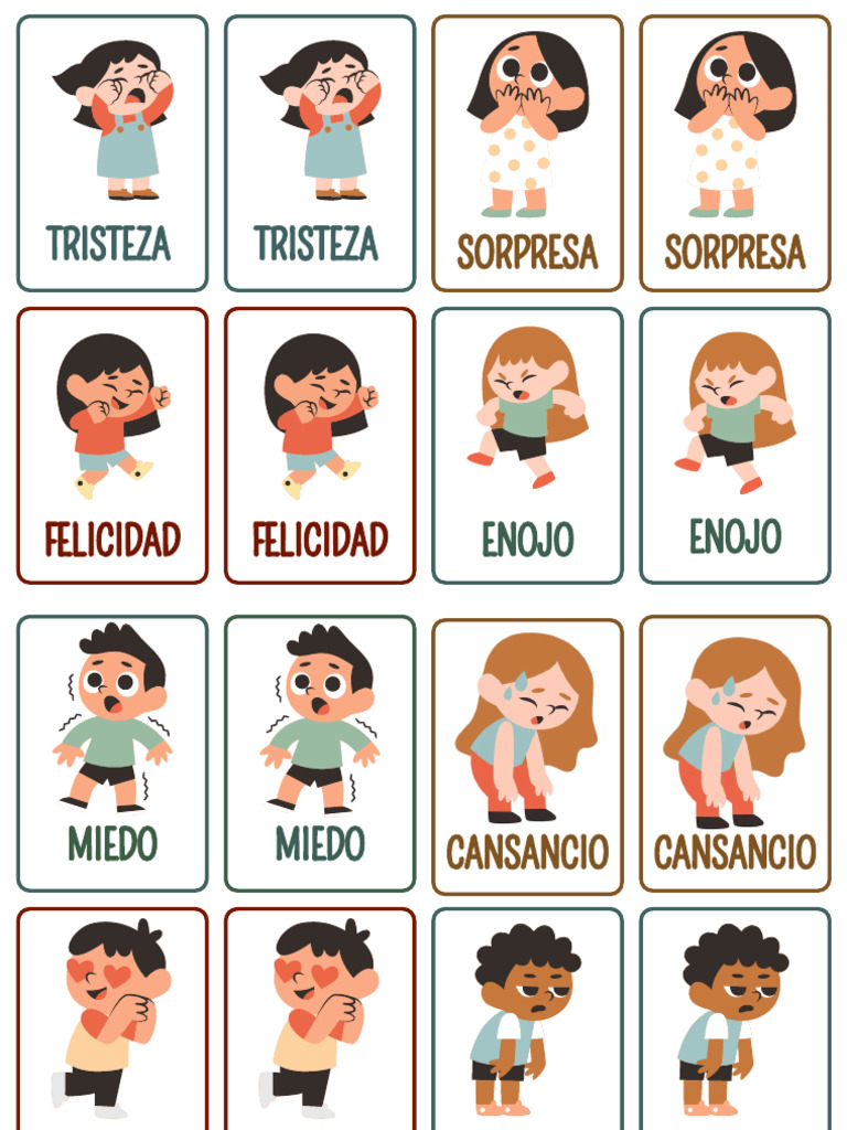 Tarjetas Educativas de Las Emociones Memorama Recortable | PDF