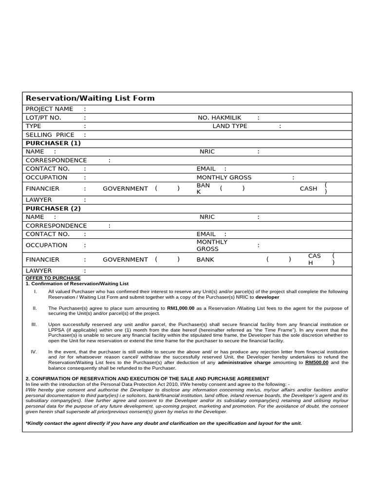 Reservation Waiting List Form | PDF | Business