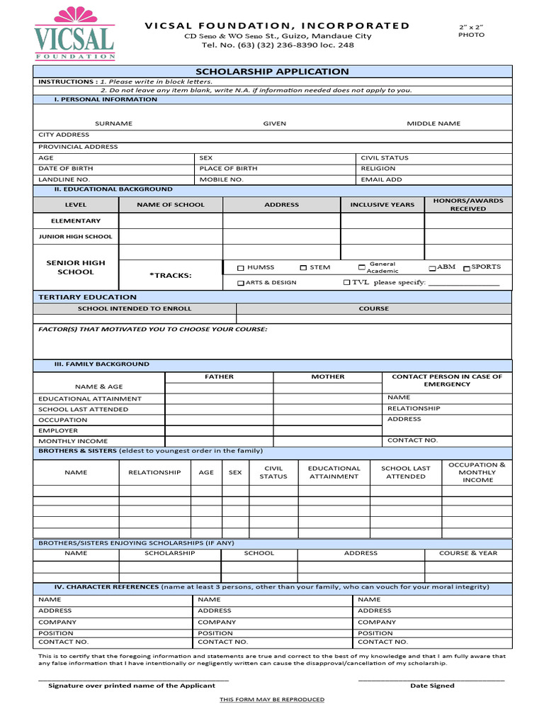 2025 Scholarship Application Form | PDF