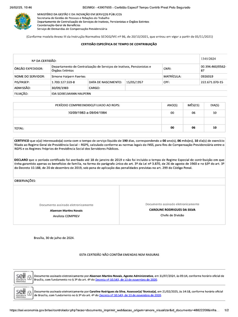 Certidao Especifica Preenchida | PDF