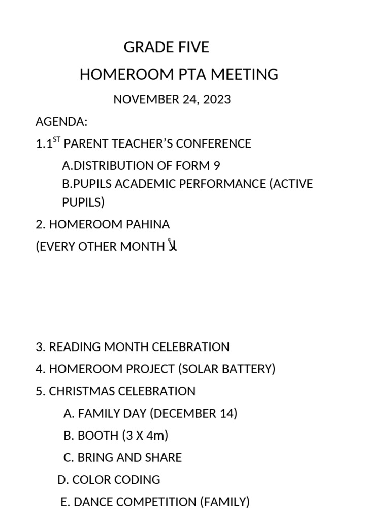 Homeroom Agenda | PDF