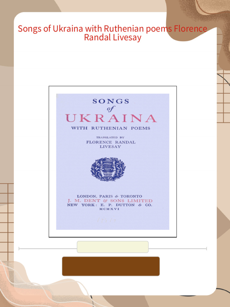 Songs of Ukraina With Ruthenian Poems Florence Randal Livesay | PDF | Canal | Nicaragua
