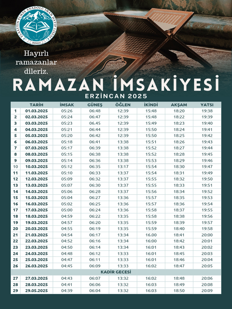 Yeşil Sade 2024 Ramazan İmsakiye A4 Belge | PDF